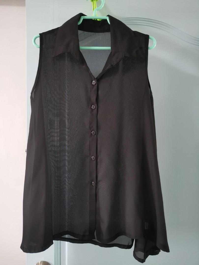 Translucent black blouse, Women's Fashion, Tops, Blouses on Carousell