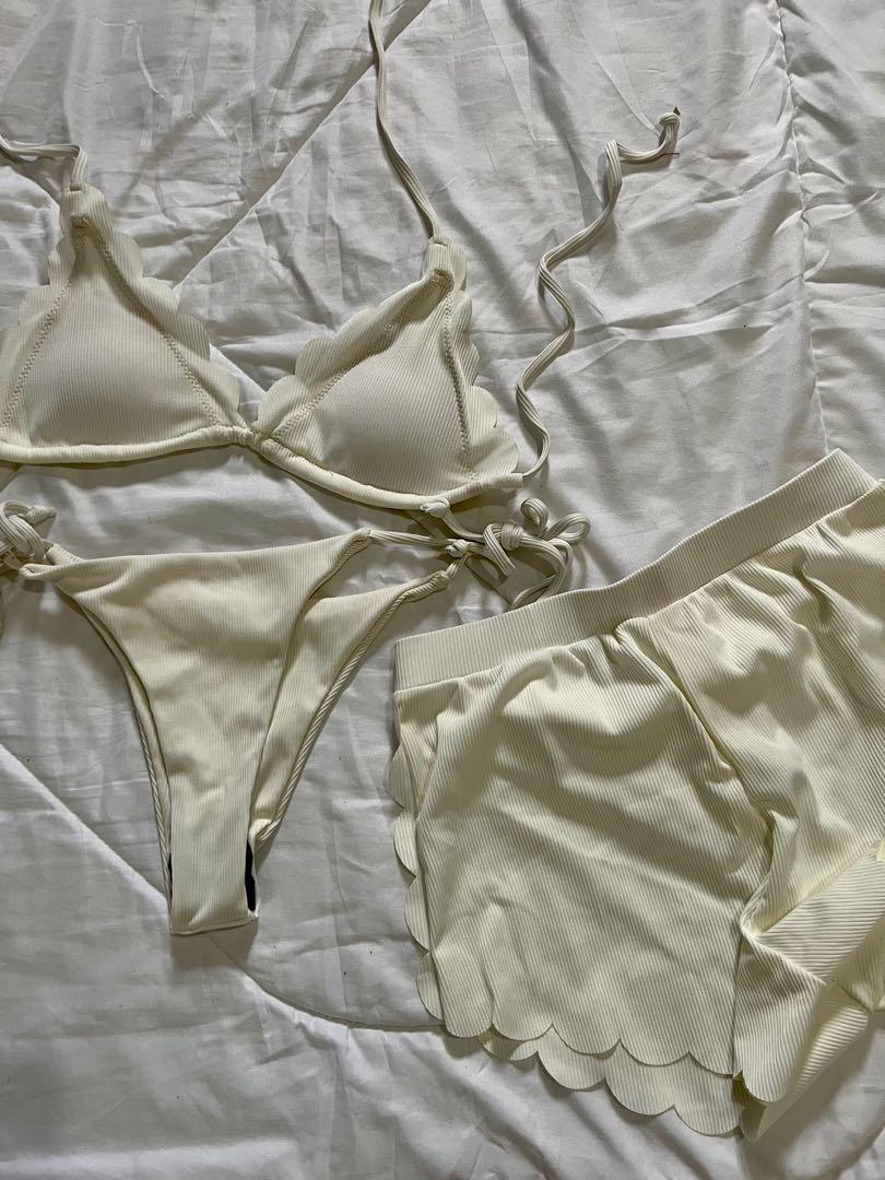 zaful 3 in 1 white swimsuit, Women's Fashion, Swimwear, Bikinis ...