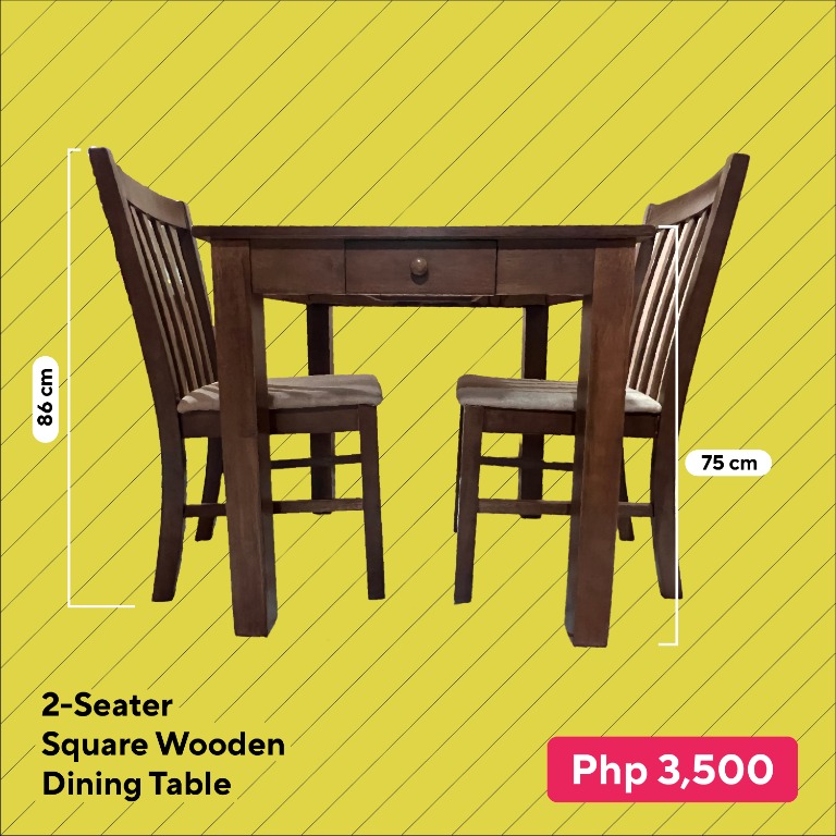 2-Seater Square Wooden Dining Table, Furniture & Home Living, Furniture ...
