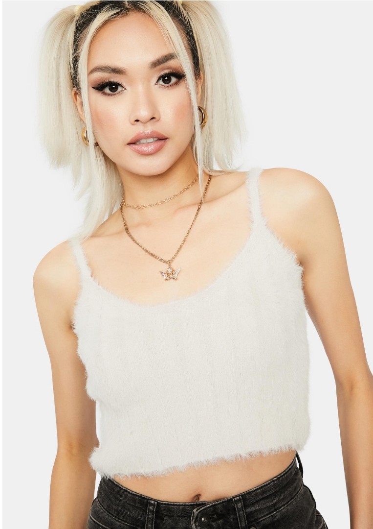 6ixty8ight White Fuzzy Top, Women's Fashion, Tops, Others Tops on Carousell