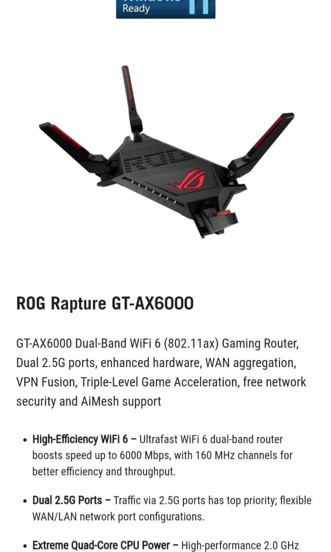 BNIB ASUS ROG Rapture AX-6000 Dual-Band WiFi 6 Gaming Router with ...