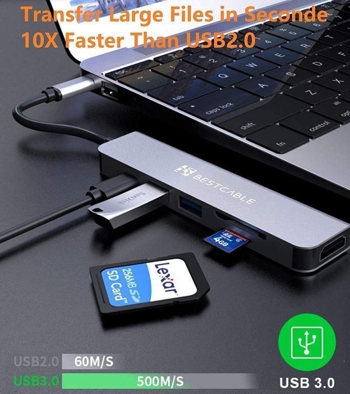 [C6480] BEST CABLE USB C Hub Multiport Adapter - 6 in 1 Portable with ...