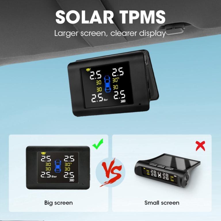 Car Solar TPMS Large Screen Tyre Pressure Monitoring System Wireless ...