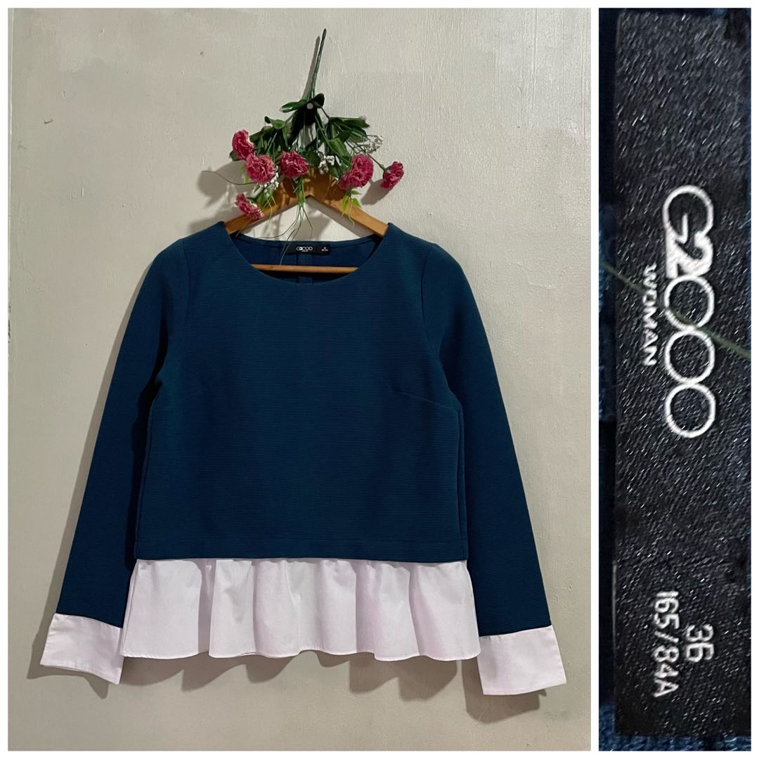 G2000 poplin contrast top, Women's Fashion, Tops, Longsleeves on Carousell