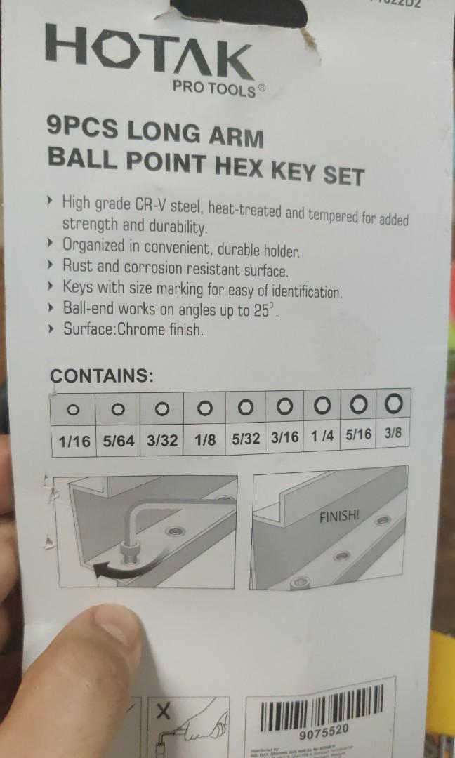 HOTAK Allen Key Set 1/16 - 3/8 inches, Furniture & Home Living, Home ...