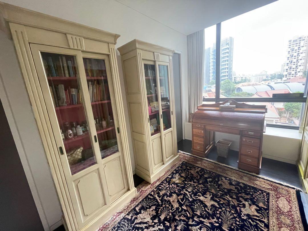 Ivory solid wooden library with sliding glass doors, Furniture & Home ...