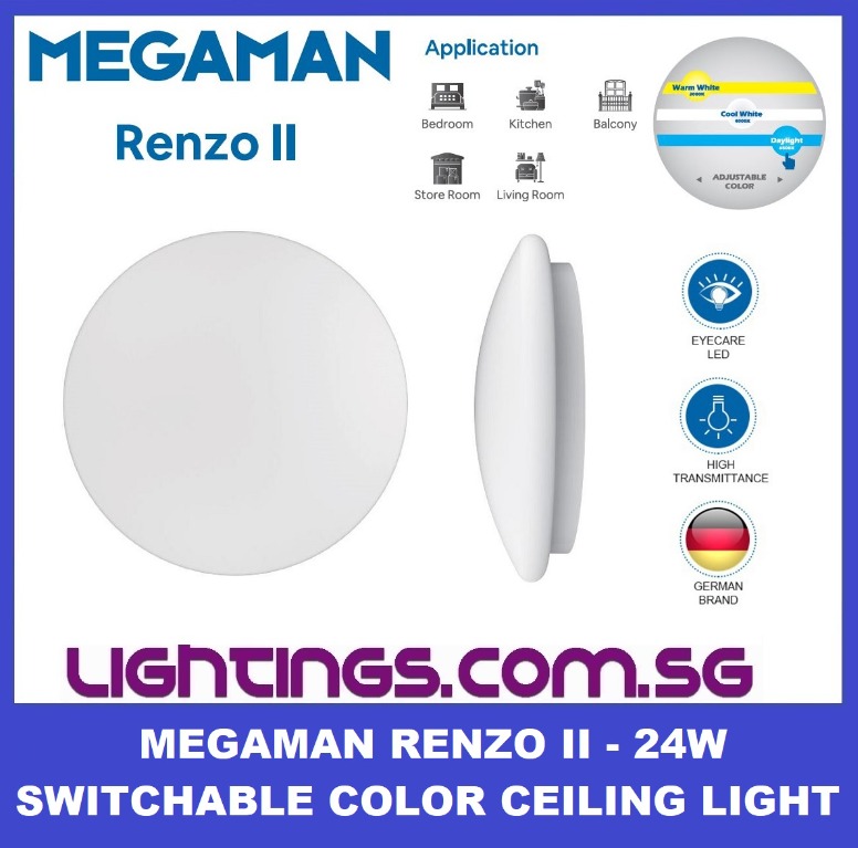 MEGAMAN Renzo II - 24W LED Switchable Color Ceiling Light, Furniture ...