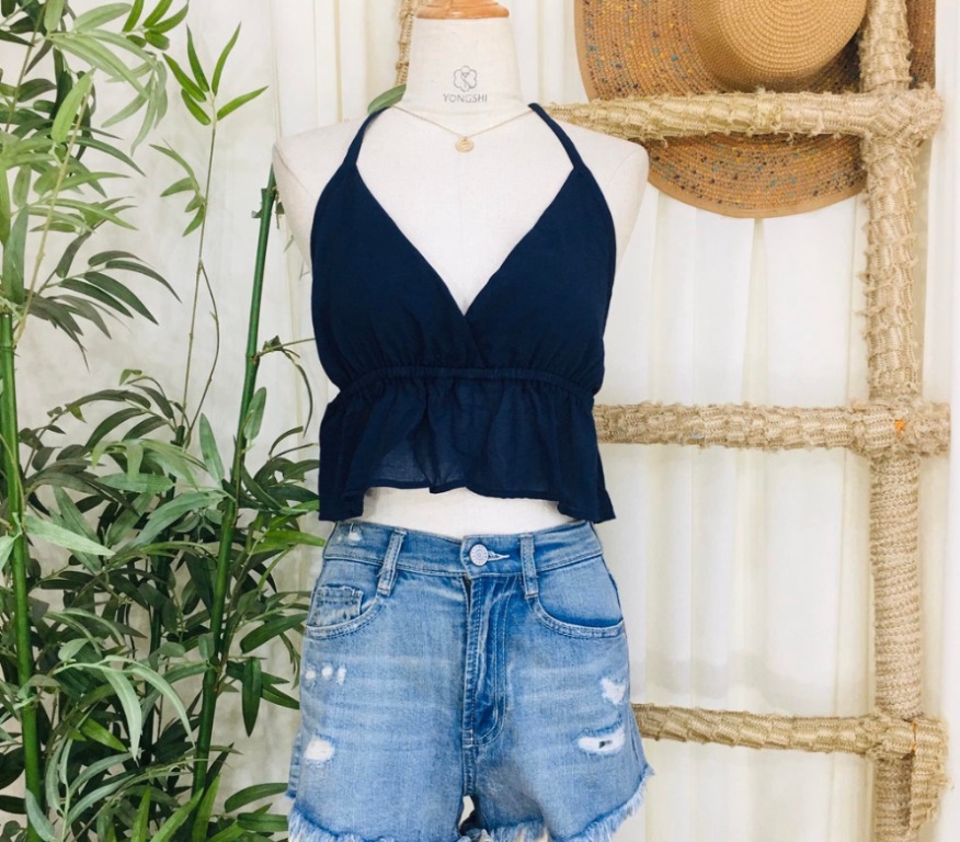 Navy Blue Summer Top, Women's Fashion, Tops, Sleeveless on Carousell