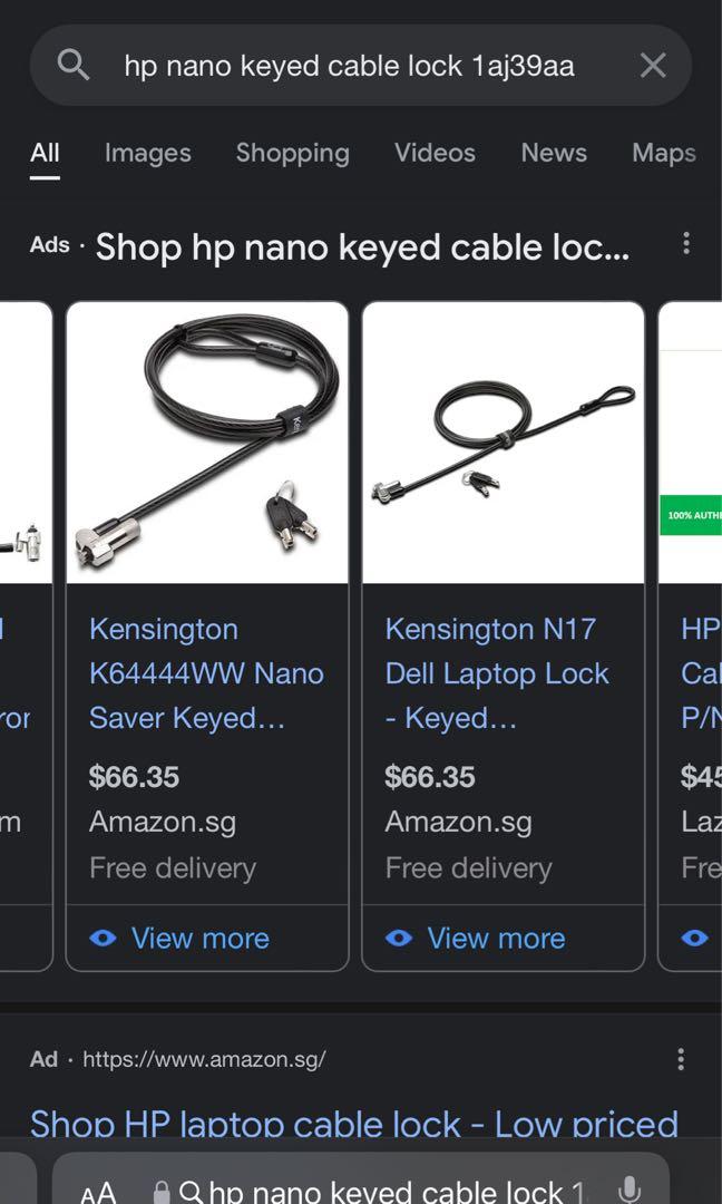PC Locks HP Nano Keyed Cable Lock (1AJ39AA), Computers & Tech, Parts ...