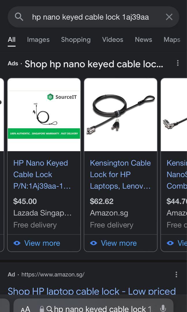 PC Locks HP Nano Keyed Cable Lock (1AJ39AA), Computers & Tech, Parts ...