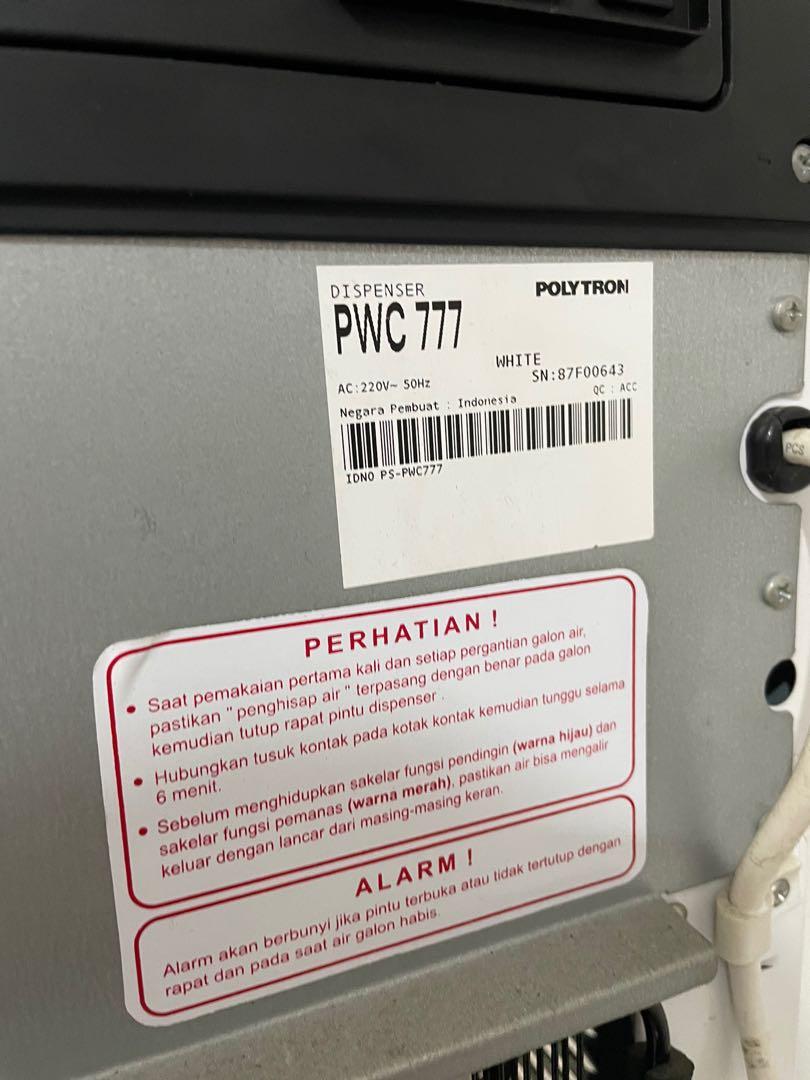 Polytron Water Air Dispenser PWC 777 galon bawah, Kitchen & Appliances ...