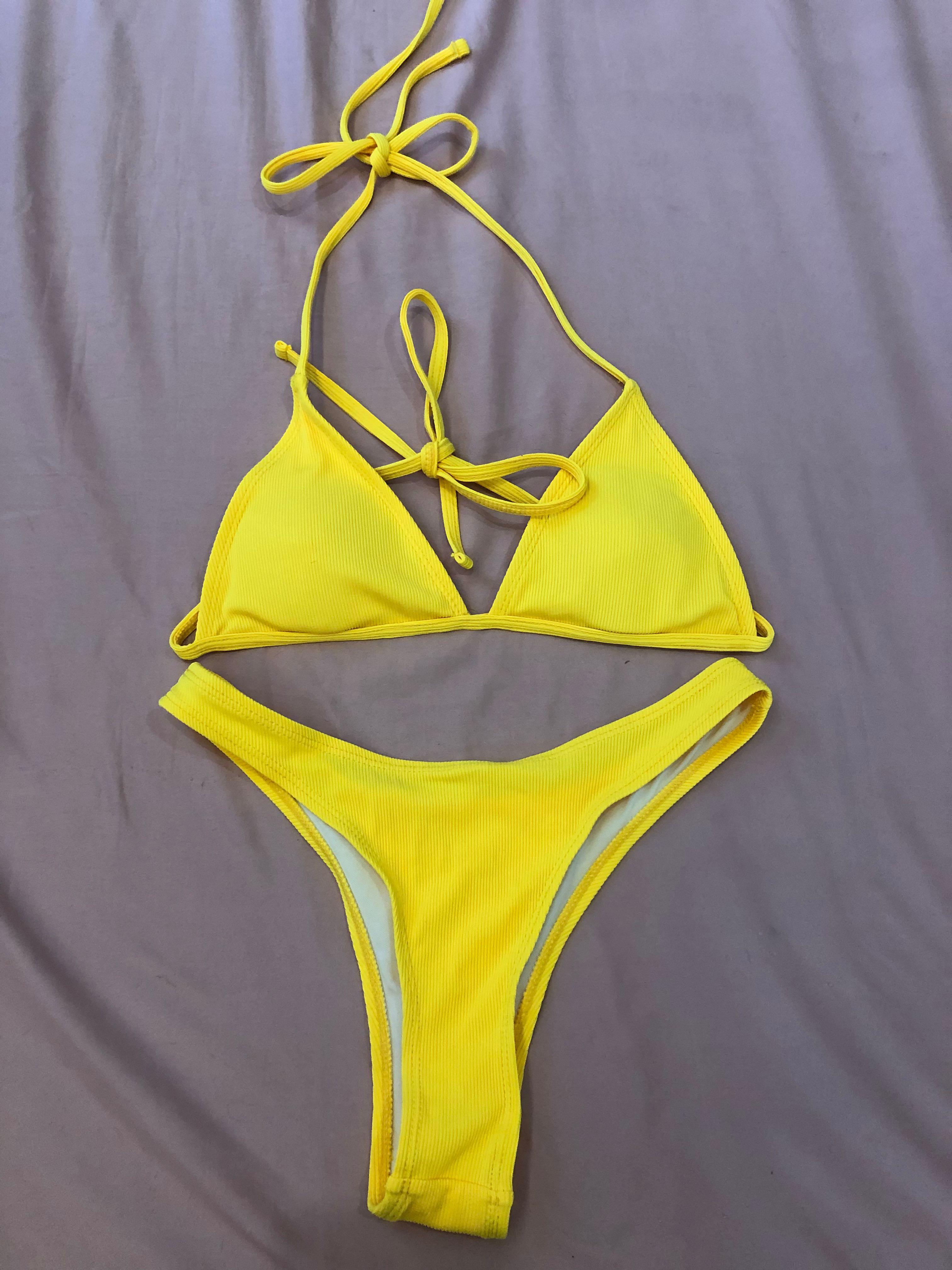 Shein Yellow Triangle Bikini, Women's Fashion, Swimwear, Bikinis ...