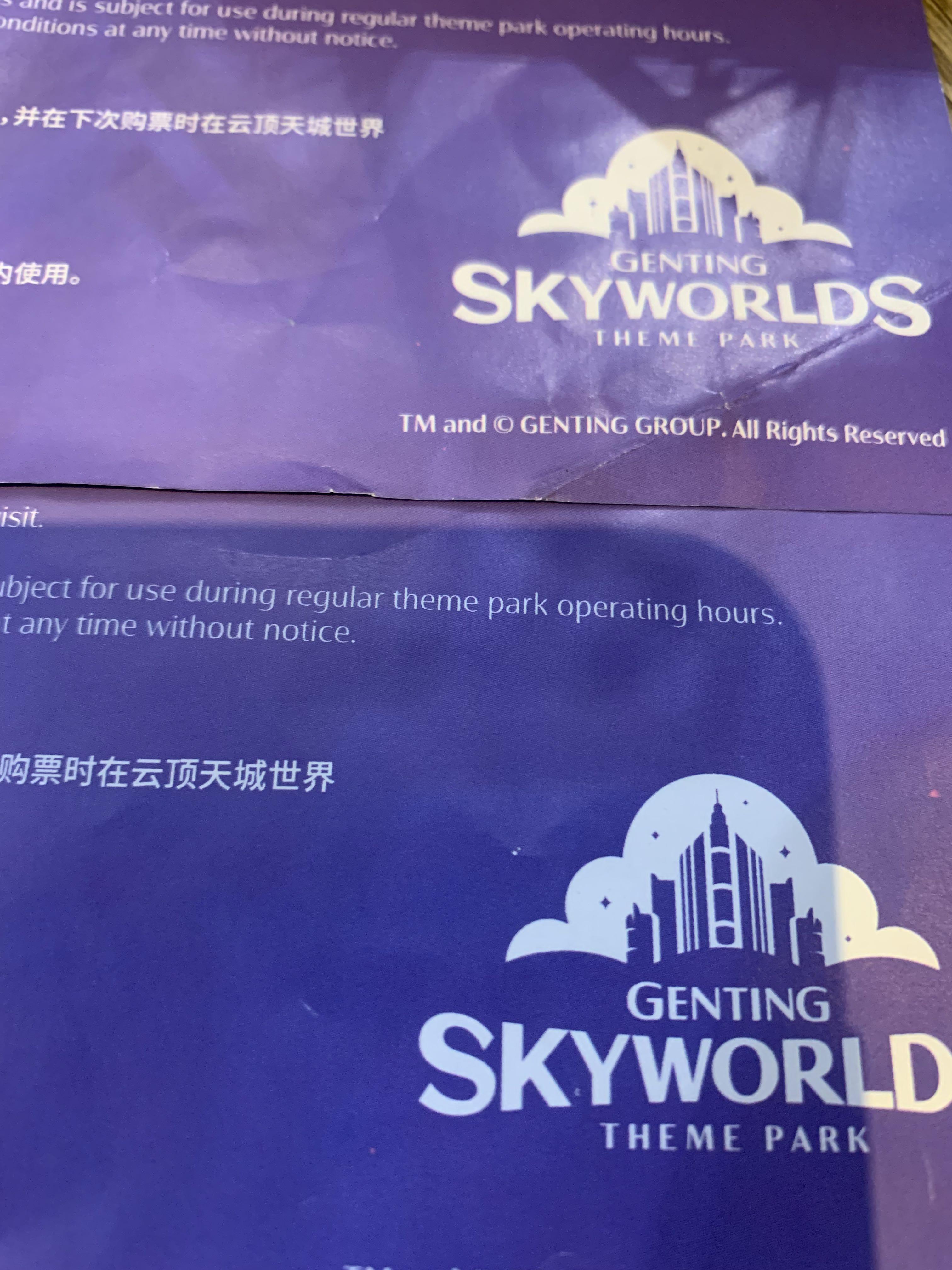 Skyworld Genting Ticket, Tickets & Vouchers, Vouchers on Carousell