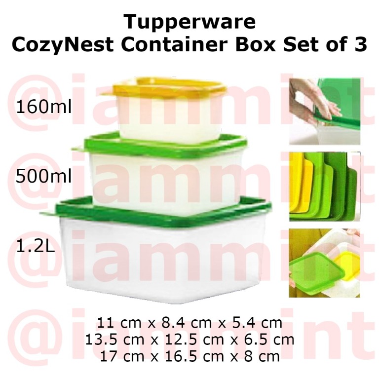 Tupperware Cozy Cosy Square Nest Container Box Set of 3, Furniture ...