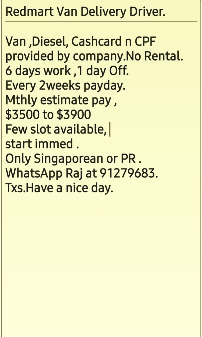 Van Delivery [Redmart]Driver, Announcements on Carousell