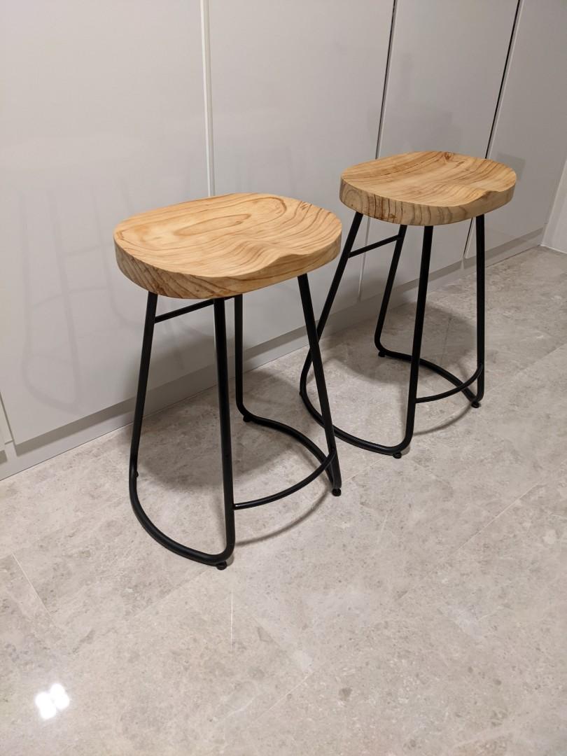 Wooden bar stools (one pair) nordic muji japanese, Furniture & Home ...