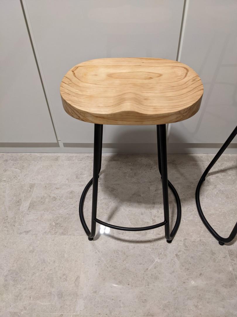 Wooden bar stools (one pair) nordic muji japanese, Furniture & Home ...