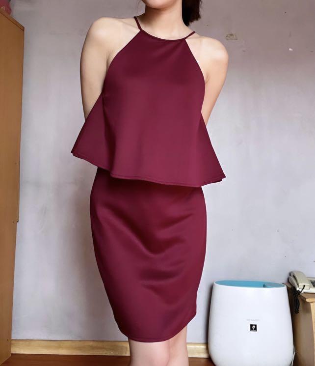 Work/Dinner Dress in Maroon, Women's Fashion, Dresses & Sets, Dresses ...