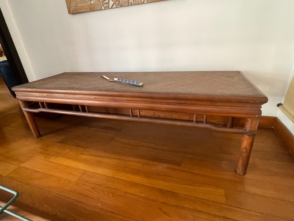 Antique Wooden bench/display bench with rattan weaved top, Furniture ...