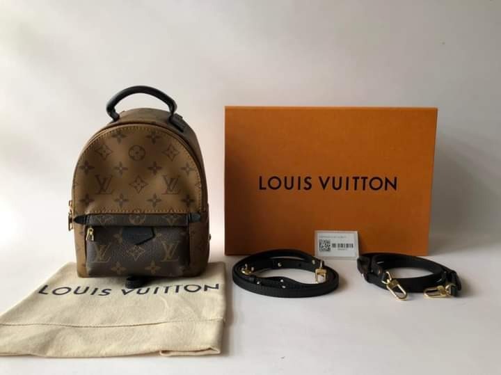 BRANDNEW LV PALM SPRINGS MINI REVERSE Black Cuir Leather Details Shiny ...