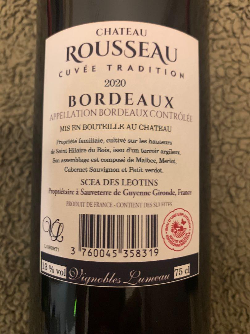 Red wine : CHATEAU ROUSSEAU 2020 BORDEAUX , Food & Drinks, Alcoholic ...