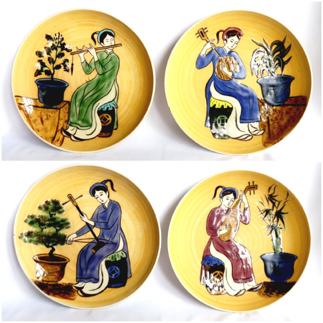 Decorative plates with Vietnamese design, 4 pc. set, handcrafted ...