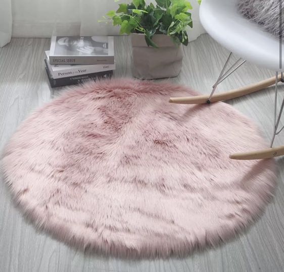 HOOGA Pink Faux Rabbit Fur Rug, Furniture & Home Living, Home Decor ...