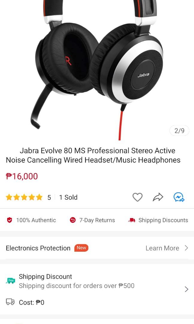 Jabra Evolve 80 MS Professional Stereo Active Noise Cancelling Wired ...