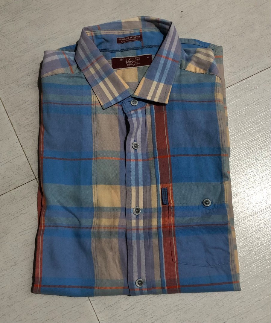 PENGUIN CHECKERED LONG SLEEVES, Men's Fashion, Tops & Sets, Formal ...