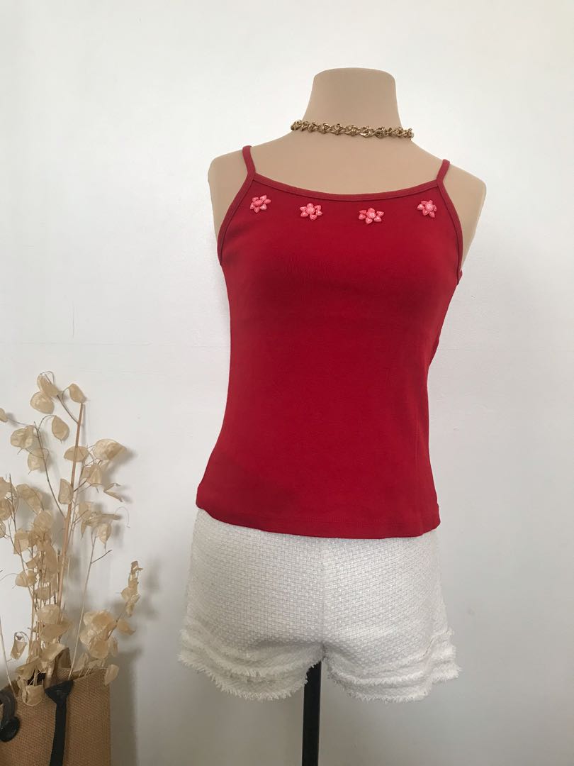 Red string top, Women's Fashion, Tops, Sleeveless on Carousell