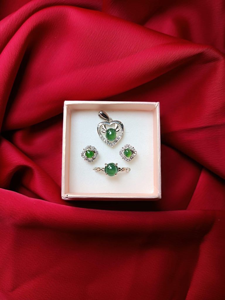 S925 Natural Mogok Jade EPR set, Women's Fashion, Jewelry & Organisers ...