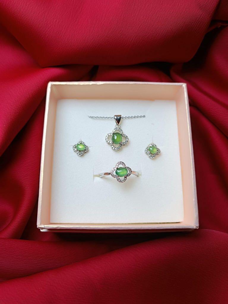 S925 Natural Mogok Jade EPR set, Women's Fashion, Jewelry & Organisers ...