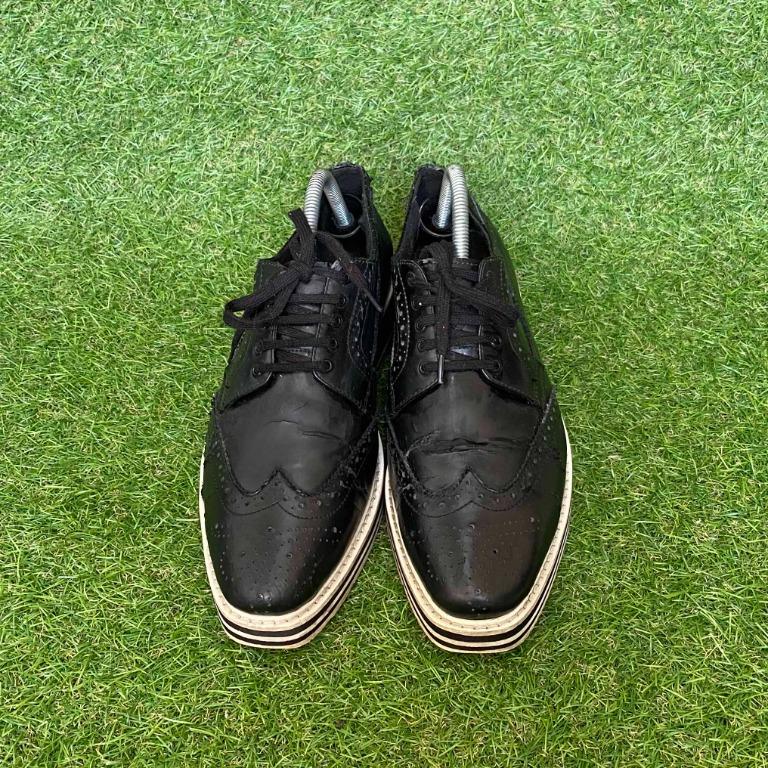 Sepatu Prada Black Leather Wingtip Brogue Platform Derby Second, Fesyen ...