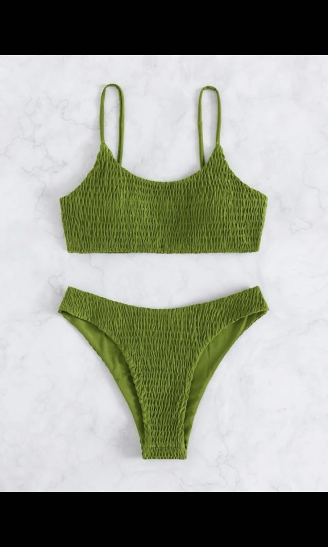 SHEIN Smocked Padless Bikini, Women's Fashion, Swimwear, Bikinis ...