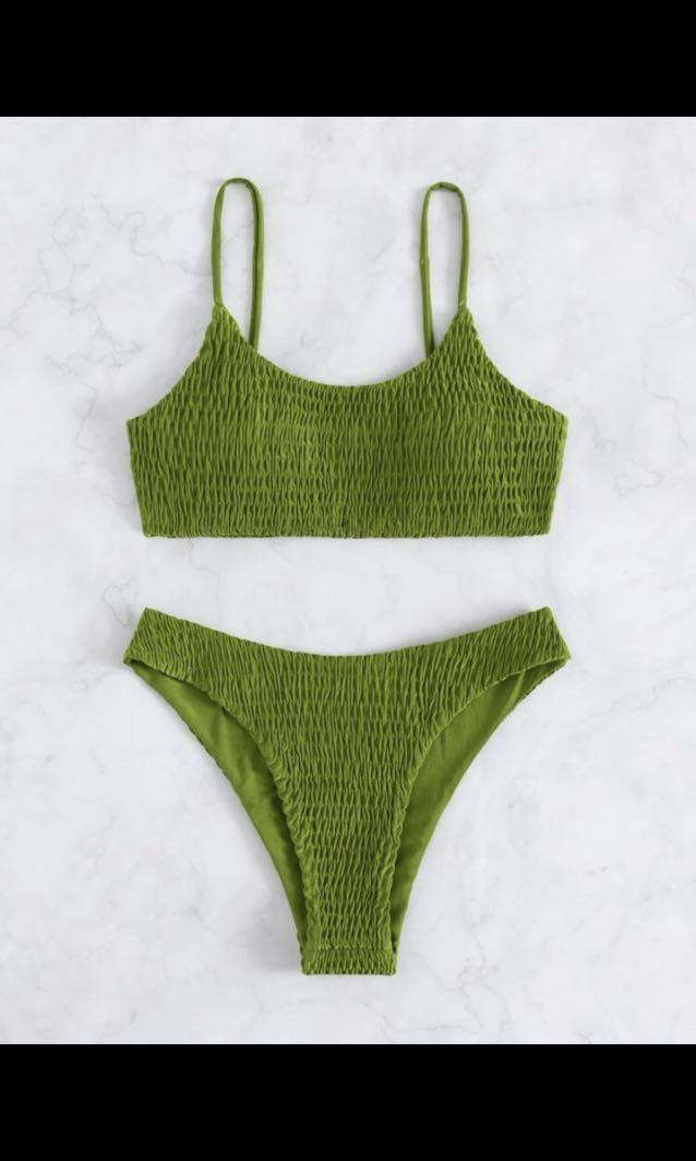 SHEIN Smocked Padless Bikini, Women's Fashion, Swimwear, Bikinis ...