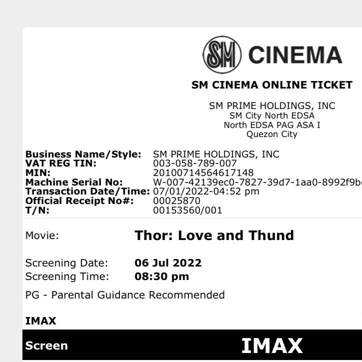 SM North Edsa IMAX Thor: Love and Thunder Tickets - July 6, 2022 ...