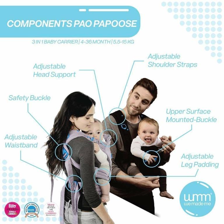 We Made Me Pao Papoose 3-in-1 Front & Back Baby Carrier in Pebble ...
