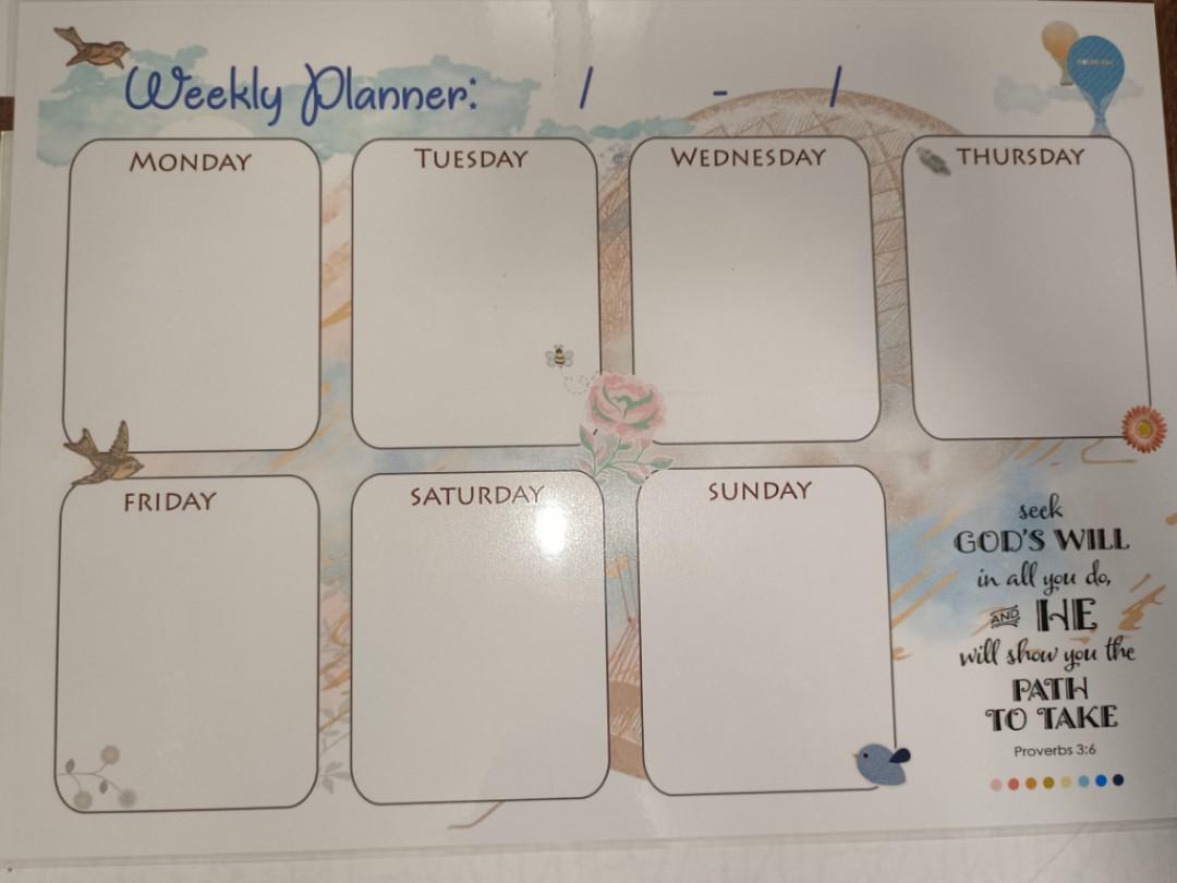 Weekly planner laminated (A3 size), Everything Else on Carousell