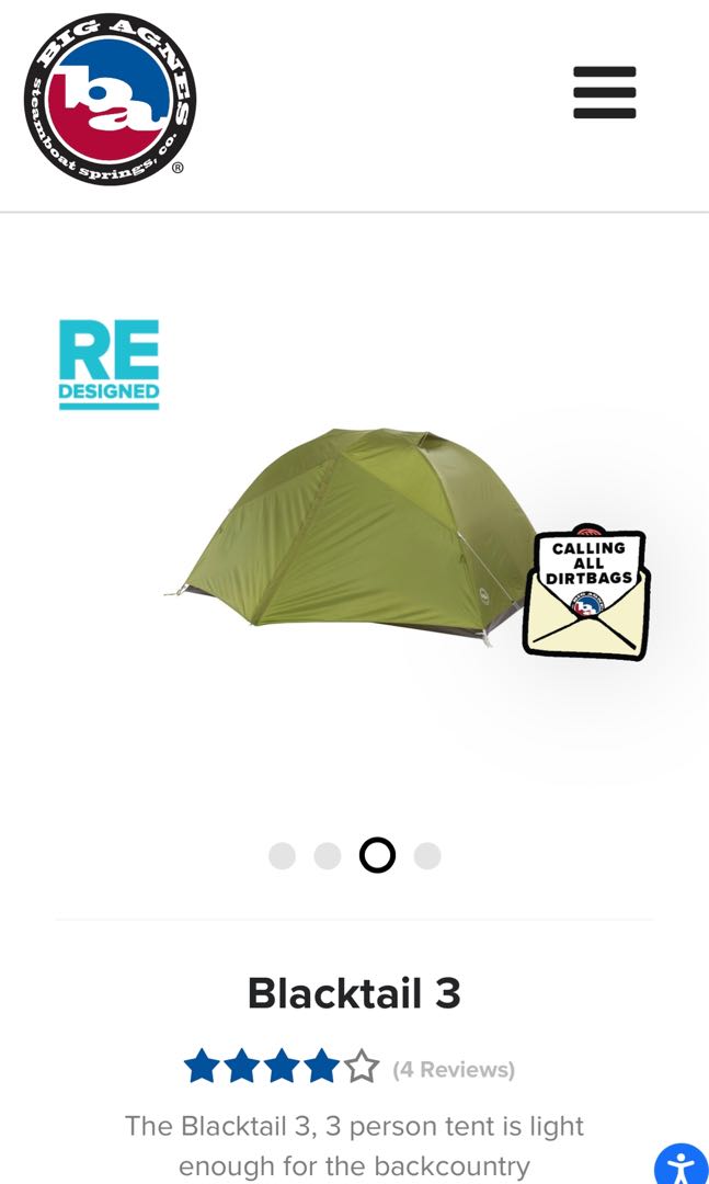 Big Agnes Blacktail 3 tent 普通版 三人營, 運動產品, 行山及露營 - Carousell