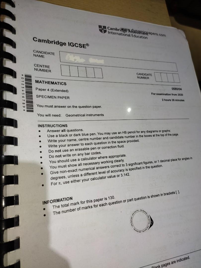 IGCSE Mathematics Past Papers, Hobbies & Toys, Books & Magazines ...