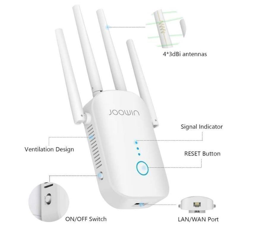 JOOWIN 1200Mbps WiFi Range Extender WiFi Booster Dual Band 2.4GHz/5 ...