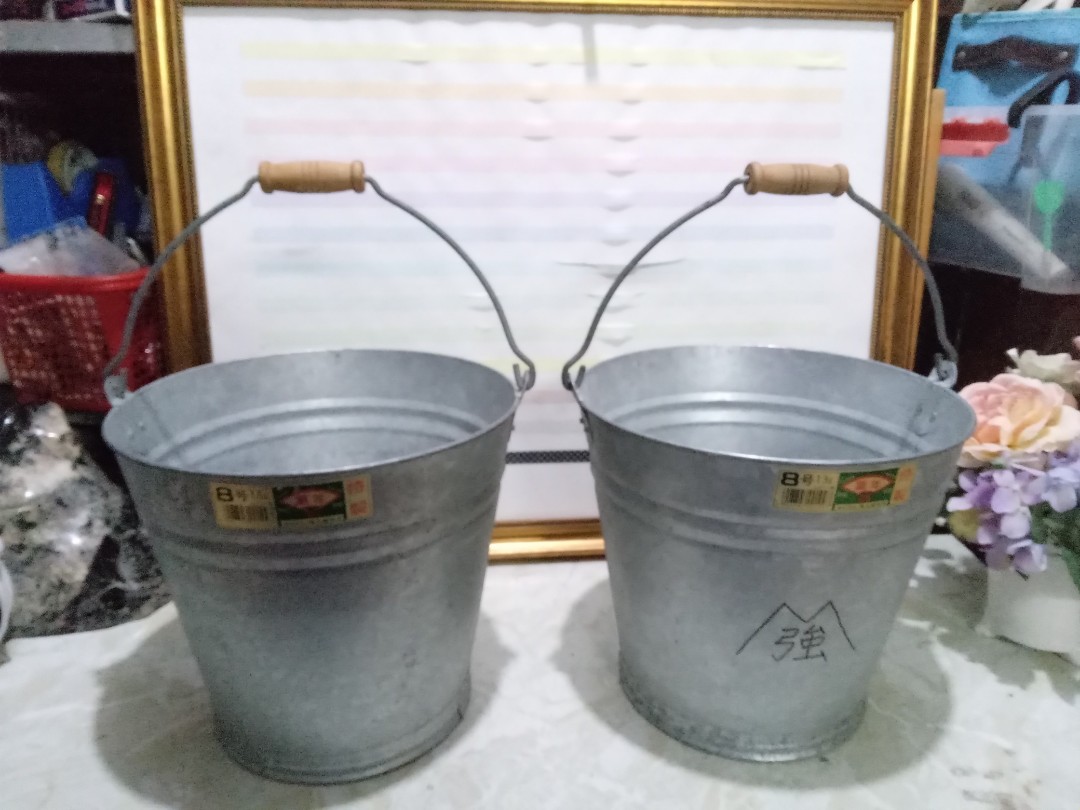 Php300 each, Galvanized Iron Pail, Made in Japan, 13 liters, Furniture ...