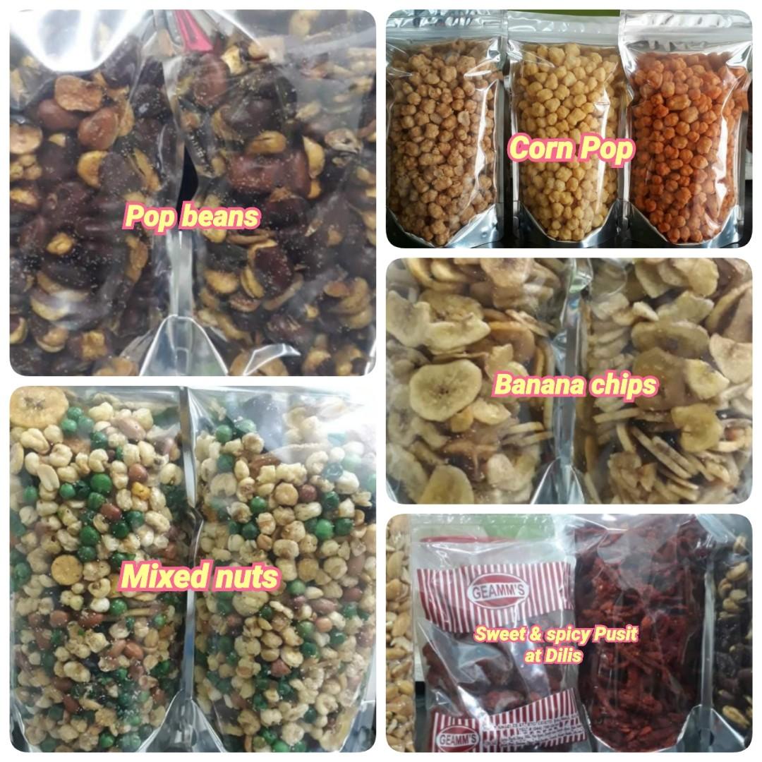 POP BEANS, MIXED NUTS, PEANUTS, CORN POP, BANANA CHIPS, WEET & SPICY ...