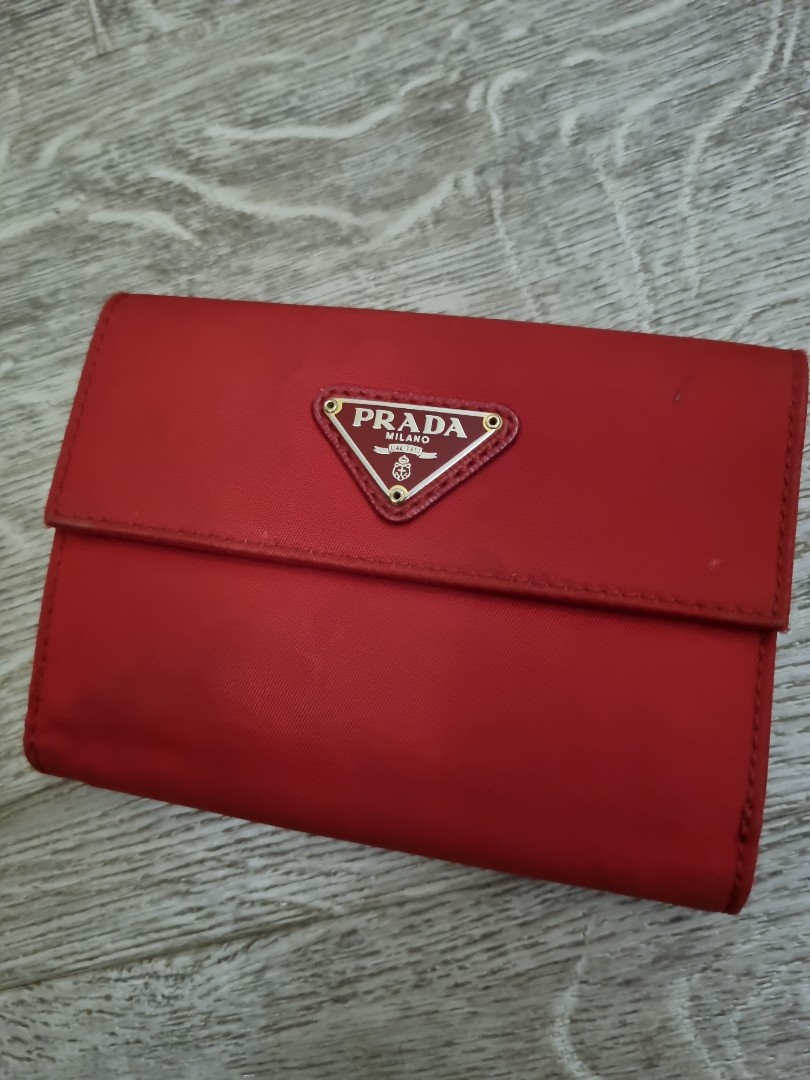 Prada Red Nylon/Leather Wallet, Women's Fashion, Bags & Wallets, Purses ...