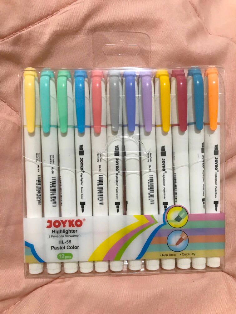 stabilo highlighter joyko 12 warna pastel color, Buku & Alat Tulis, Alat Tulis di Carousell