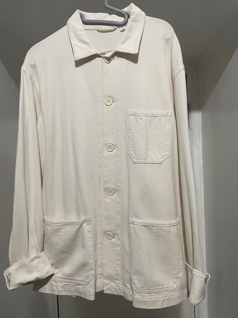 UNIQLO Cream Work Jacket, Men's Fashion, Coats, Jackets and Outerwear ...