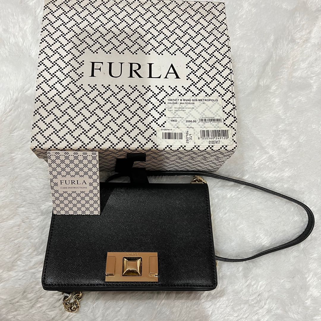 FURLA BLACK SLING BAG. MULUS NETT LENGKAP, Fesyen Wanita, Tas & Dompet ...