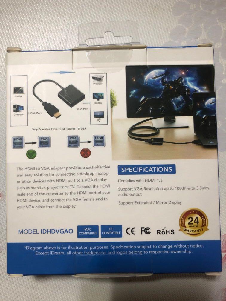 iDream HDMI to VGA - Adapter with audio (up to 1080P resolution ...