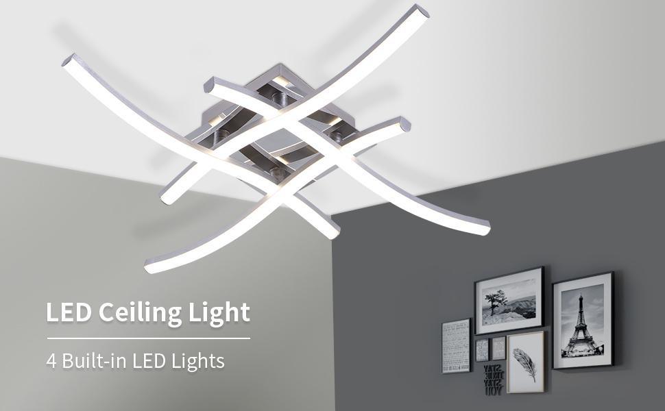 LED Ceiling Light, Elegant Curved Design Ceiling Lights, 4 Built-in LED ...
