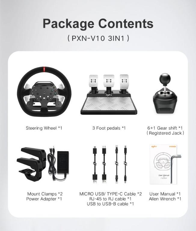 PXN V10 Force Feedback USB Racing Wheel PC XBOX SERIES XBOX ONE PS4 PS3 ...